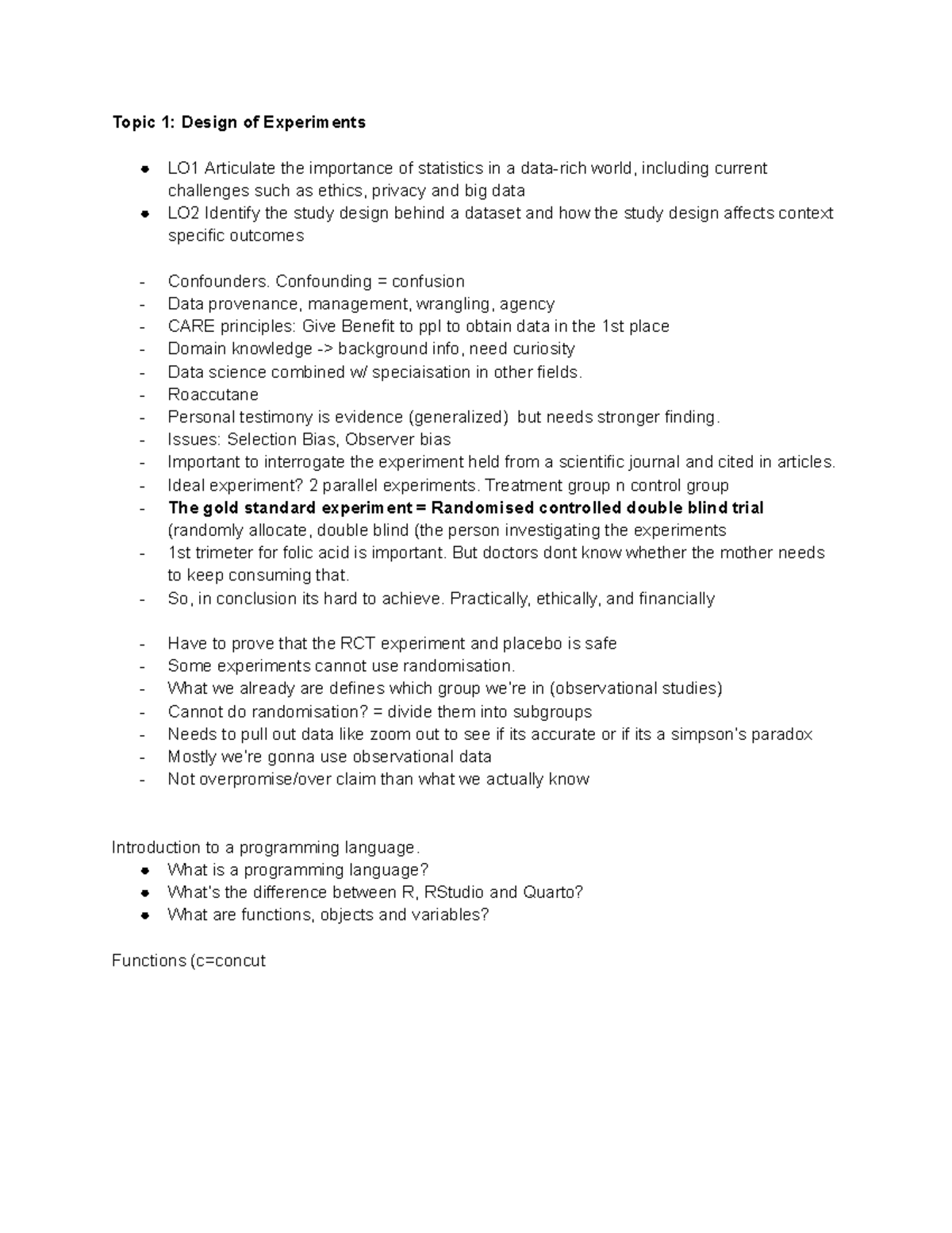 DATA1001 - Design of Experiments and Statistical Analysis Topics 1-4 ...
