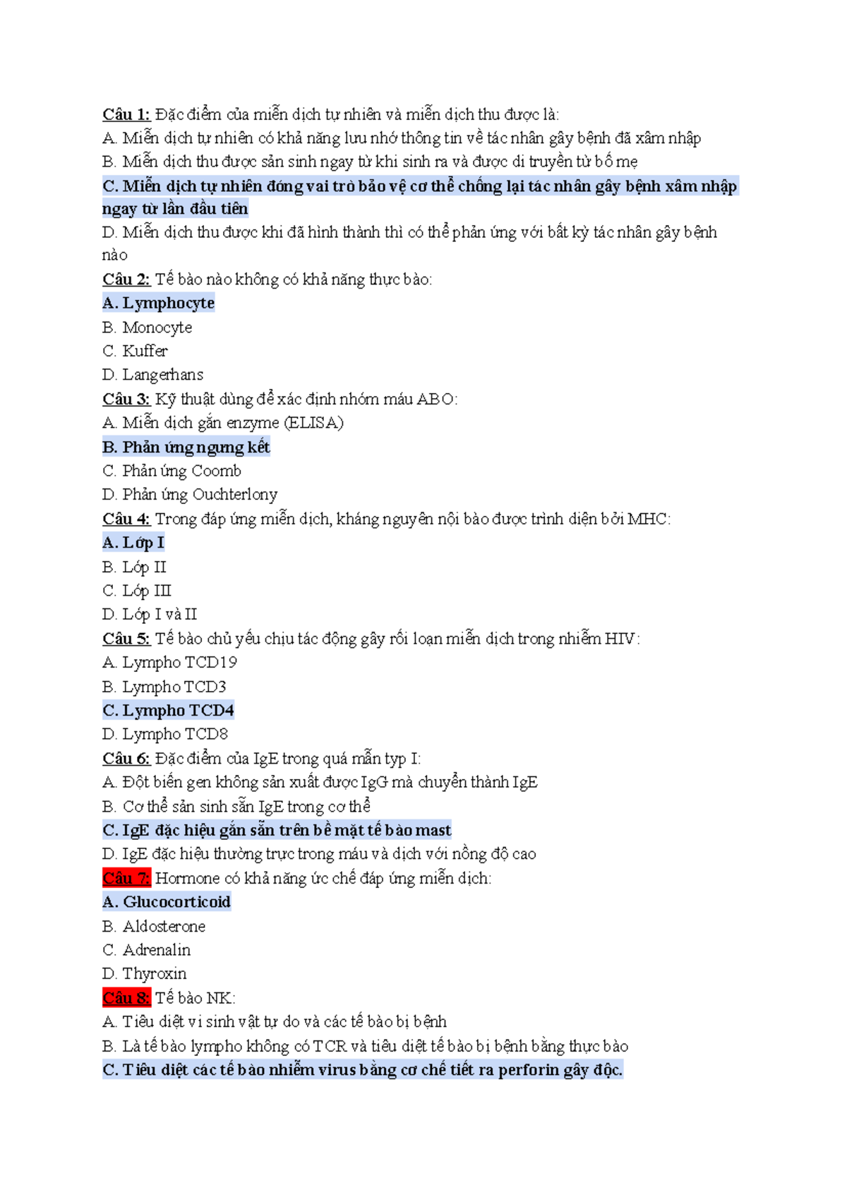 Đề thi Miễn dịch - Mã số: 25/12/2024 - Studocu