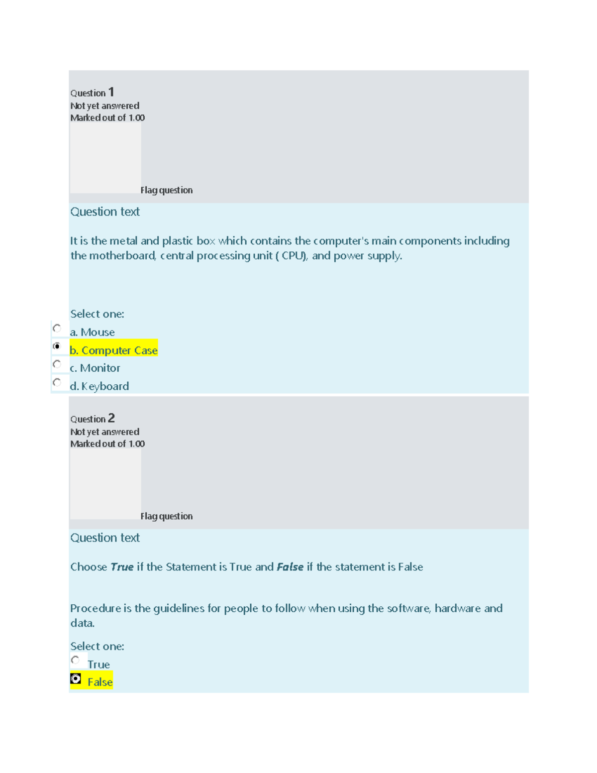 Quiz 2 Computing Fundamentals - Question 1 Not yet answered Marked out ...