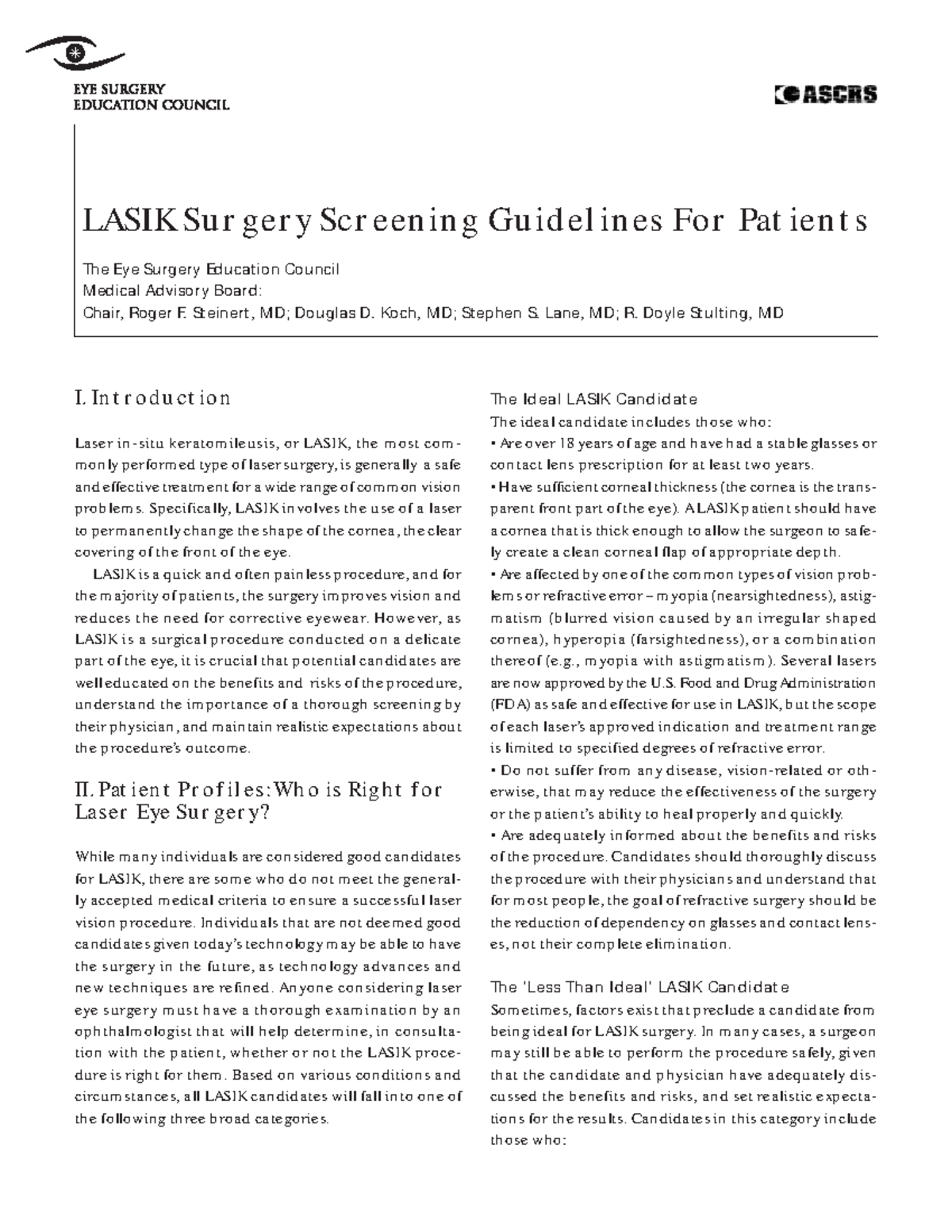 LASIK Surgery Screening Guidelines for Patients: ESEC Recommendations ...