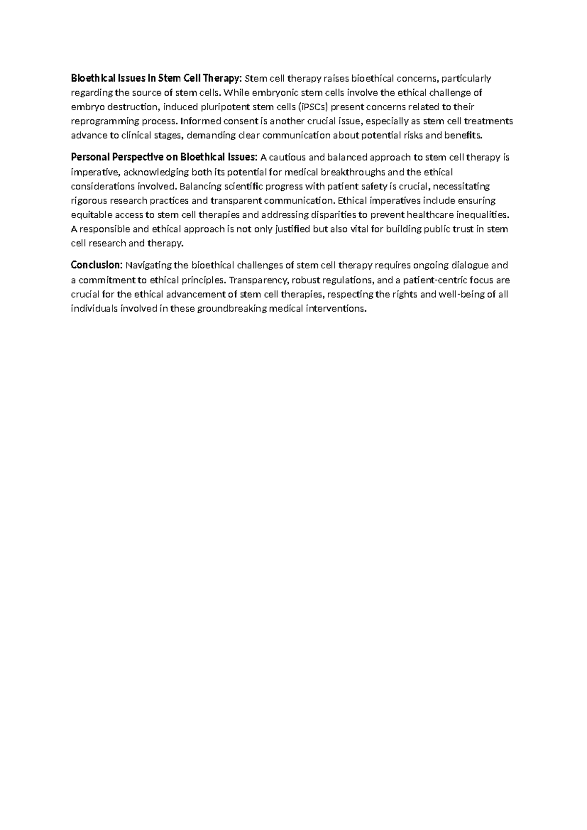 Bioethical Considerations in Stem Cell Therapy - Biozone - Studocu