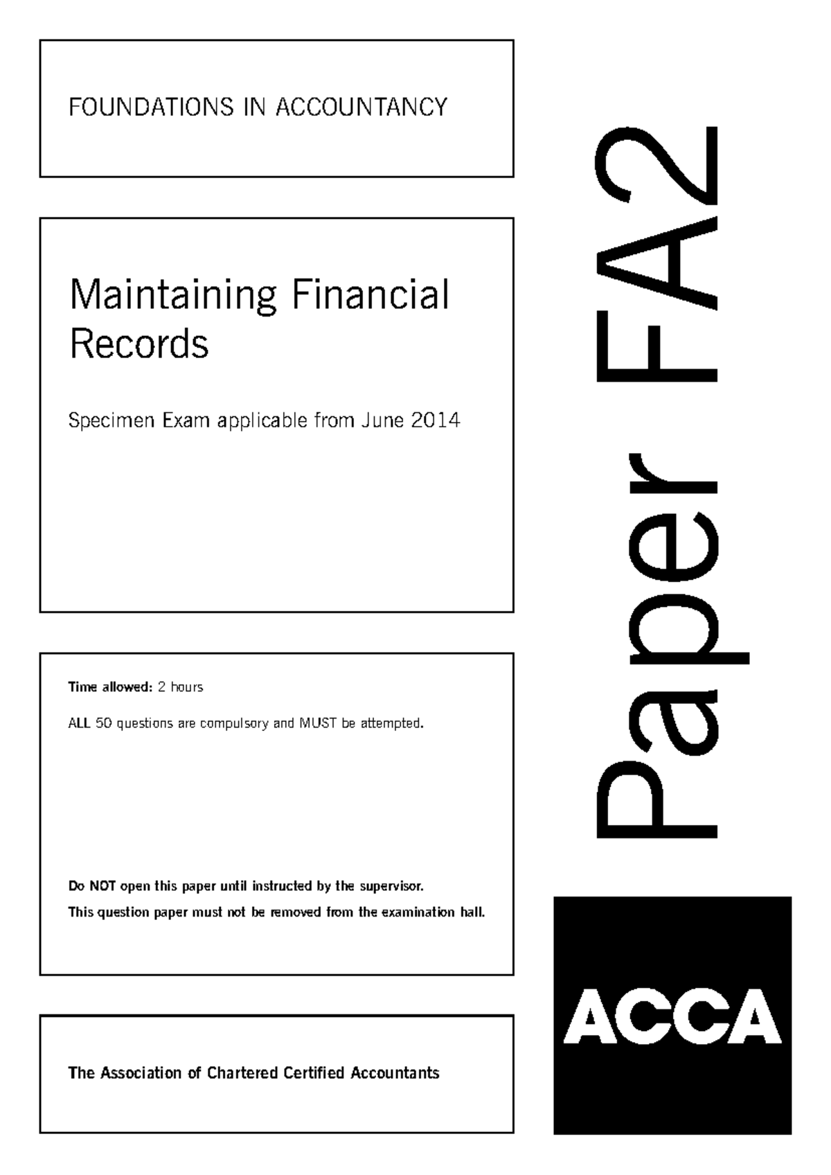 FA2 Specimen Exam: Maintaining Financial Records - Answer Key - Studocu
