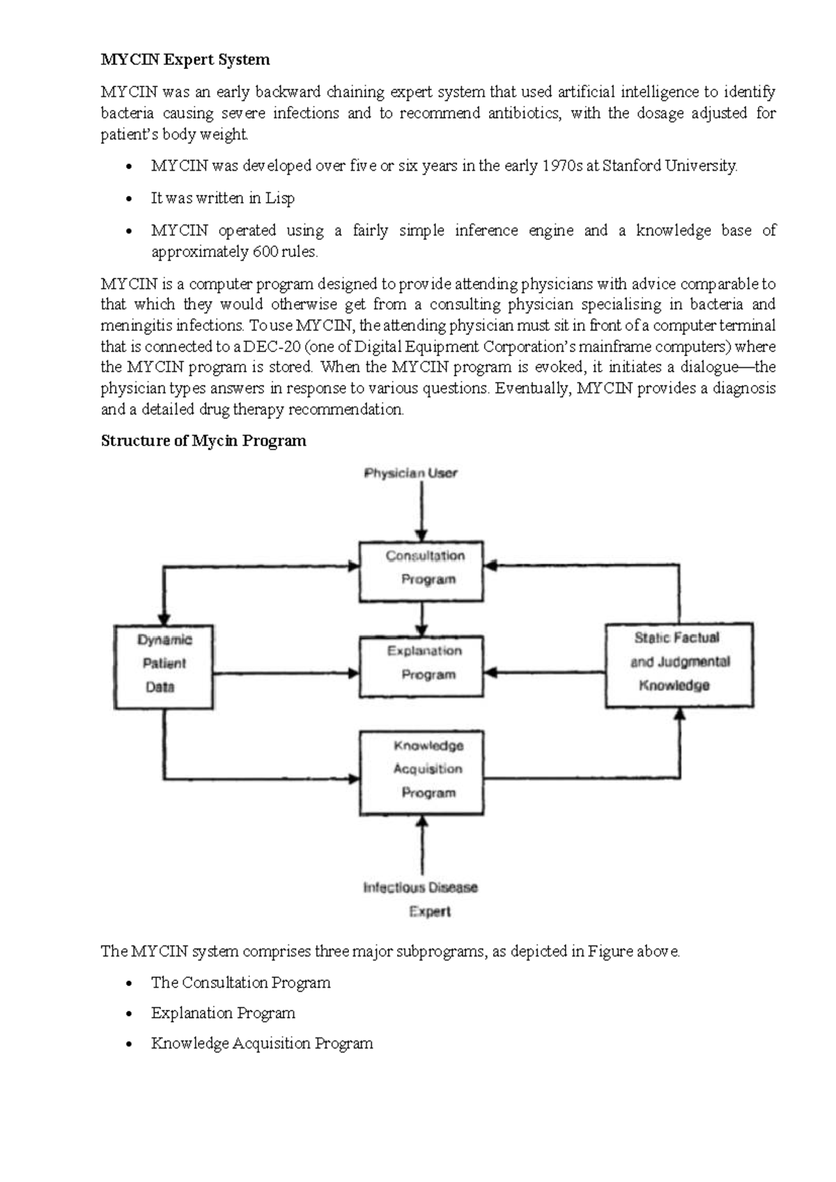 Types of Expert Systems: MYCIN, XCON, and DART Overview - Studocu