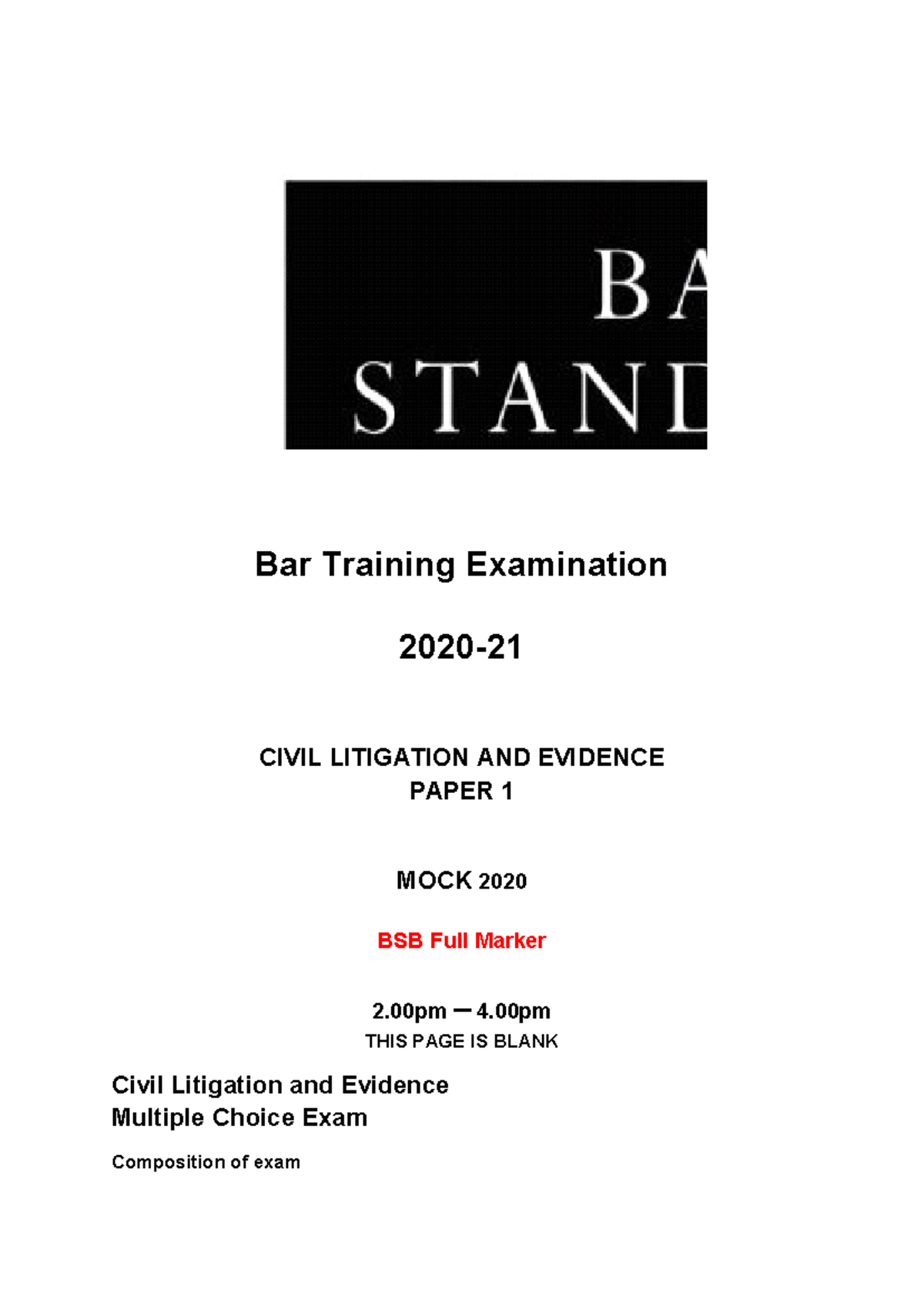 BSB Civil Litigation & Evidence Paper 1 Mock Exam 2020 - Studocu