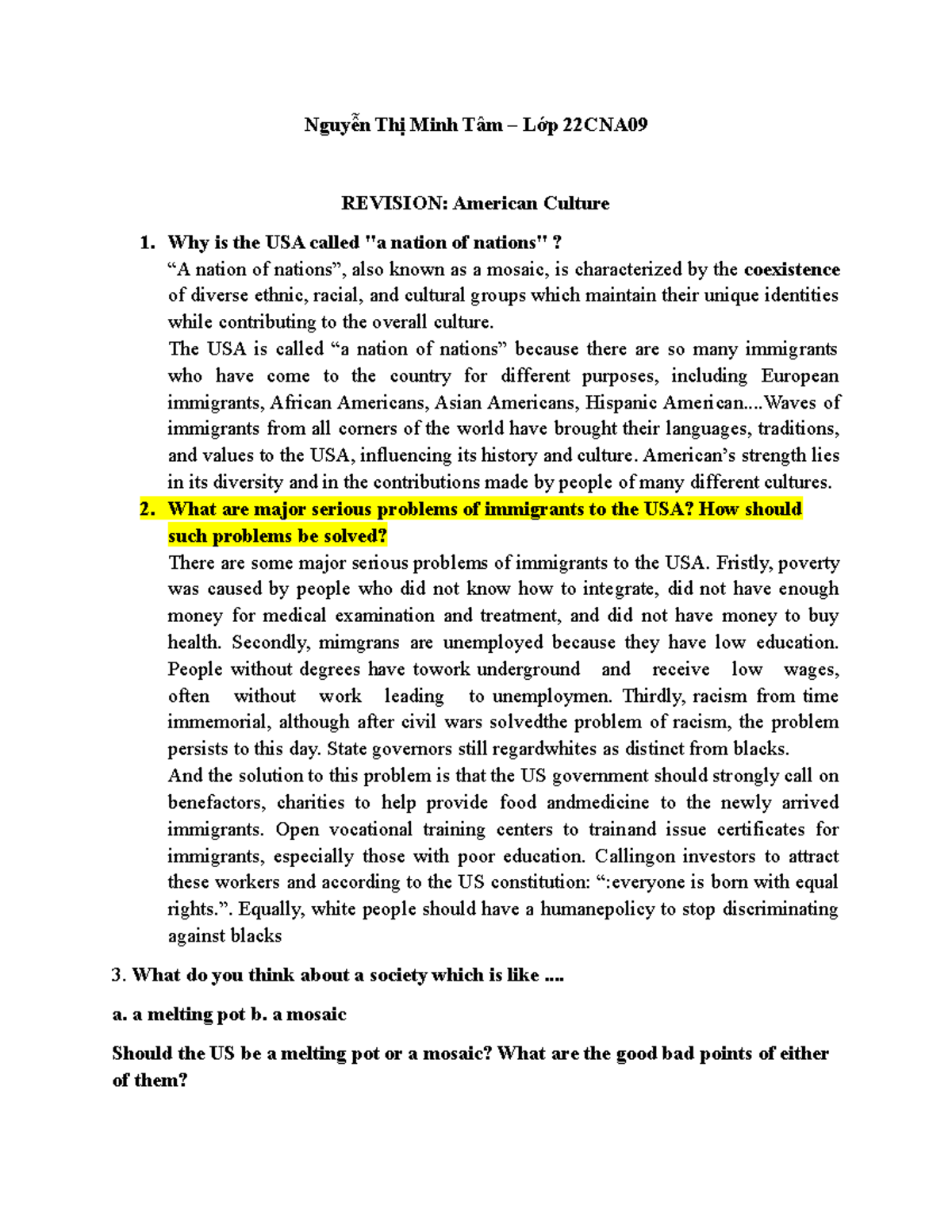 22CNA09 REVISION: Understanding American Culture and Diversity - Studocu
