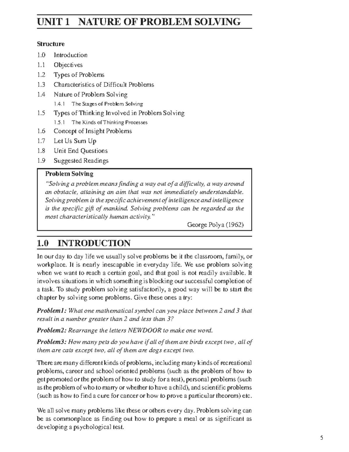 Unit 1: Nature of Problem Solving in Psychology - Studocu