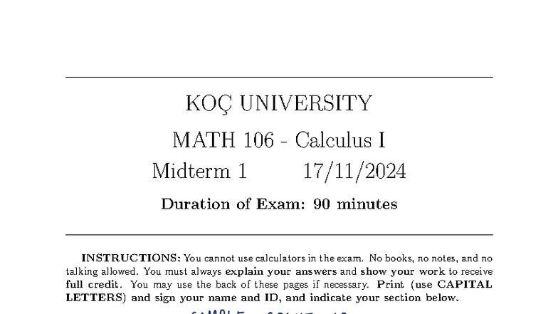 MATH 106 Calculus I Midterm 1 Exam Instructions & Problems - Studocu