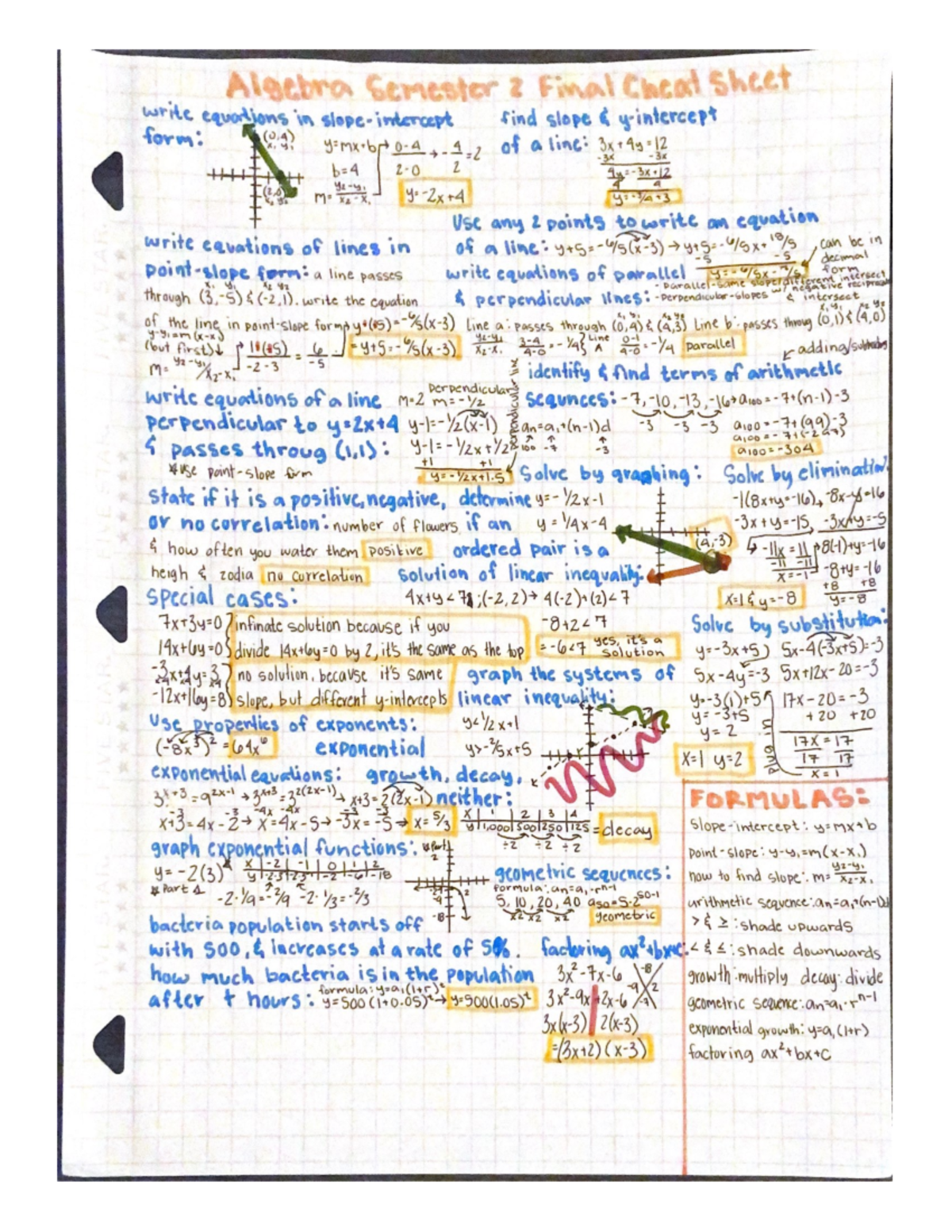 Scanned Documents - Math - Algebra Semester 2 Final Cheat Sheet write ...