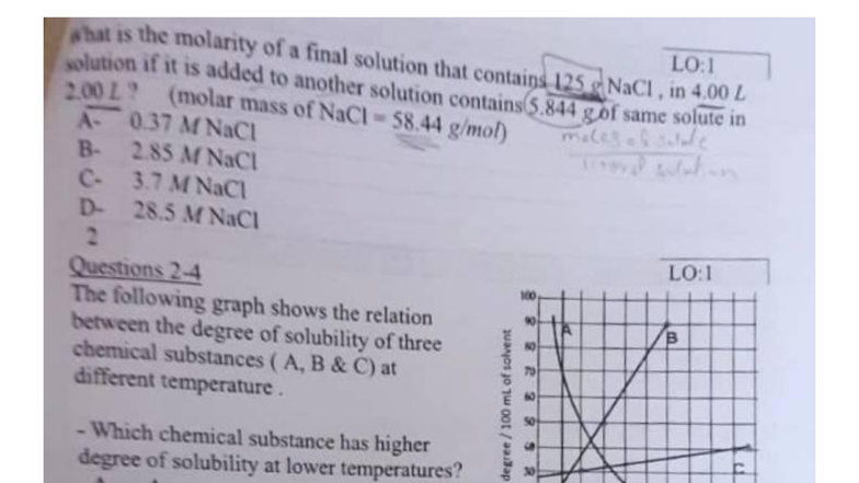 Midterm G11 2020-2021: Molarity & Solubility Solutions - Studocu