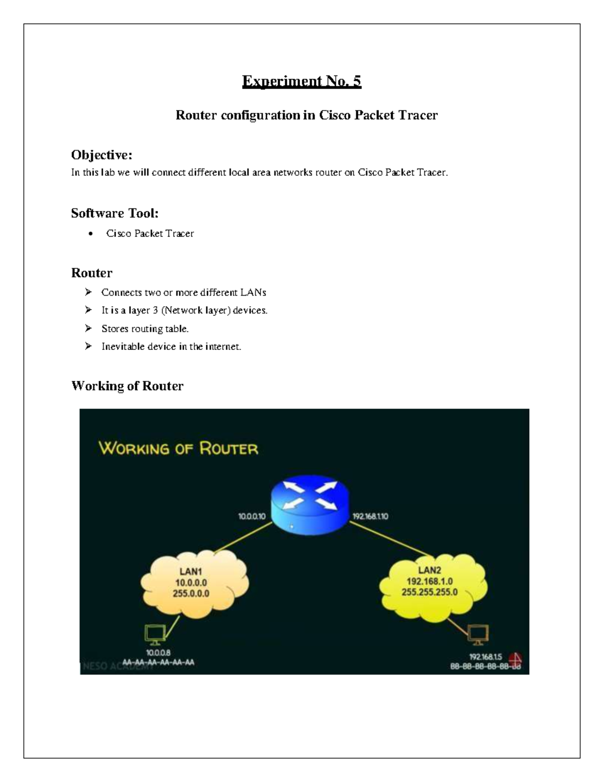 Router configuration in Cisco Packet Tracer Lab Report 5 Solution ...