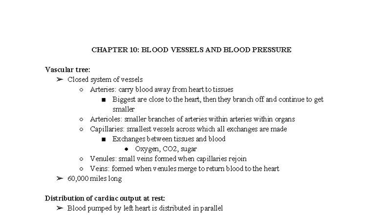 CHAPTER 10: BLOOD VESSELS AND BLOOD PRESSURE - Study Guide - Studocu