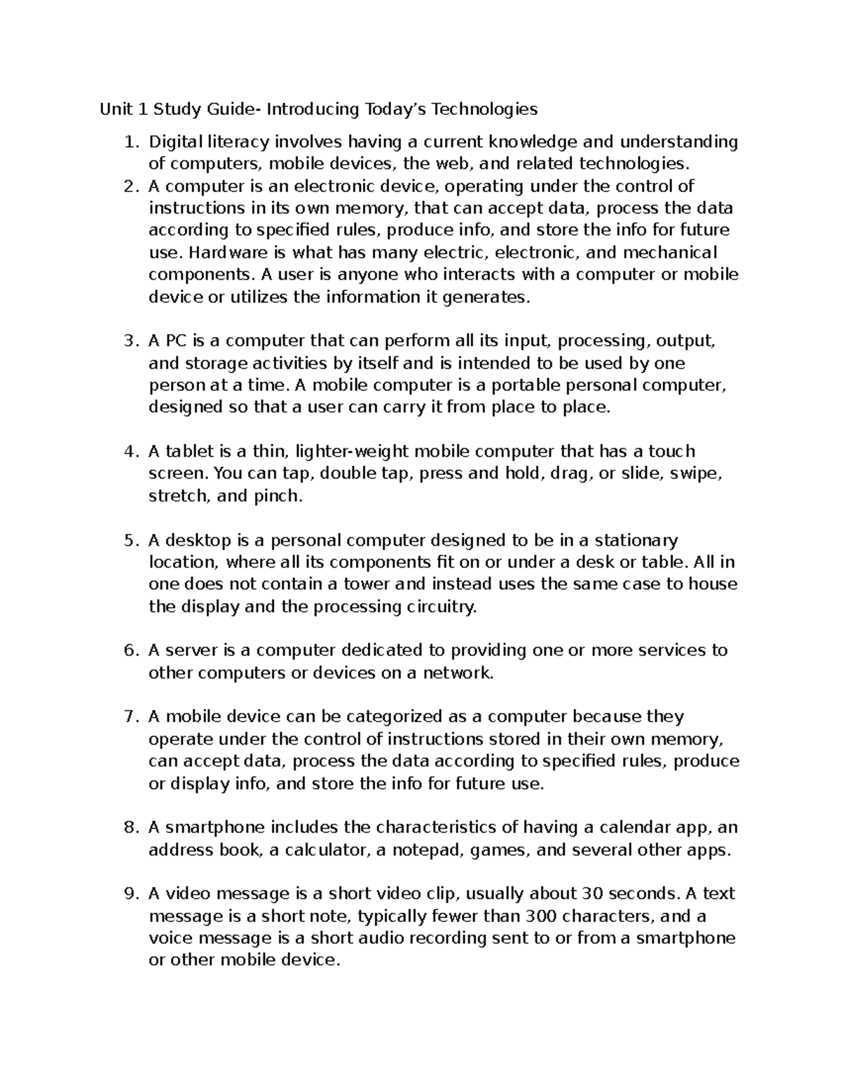 Unit 1 Study: Today's Technologies PT1 Overview - Studocu