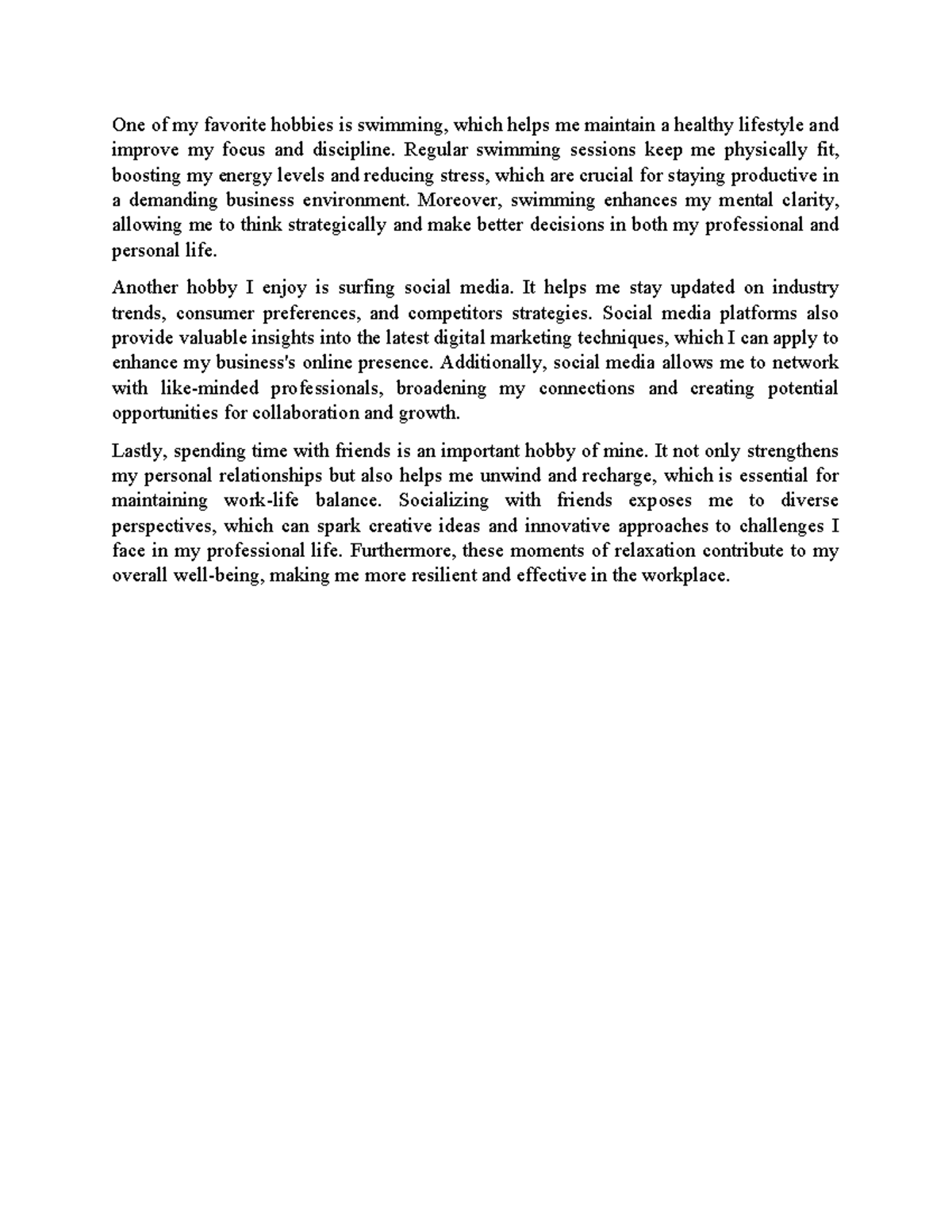 EB hobbies - speaking - One of my favorite hobbies is swimming, which ...