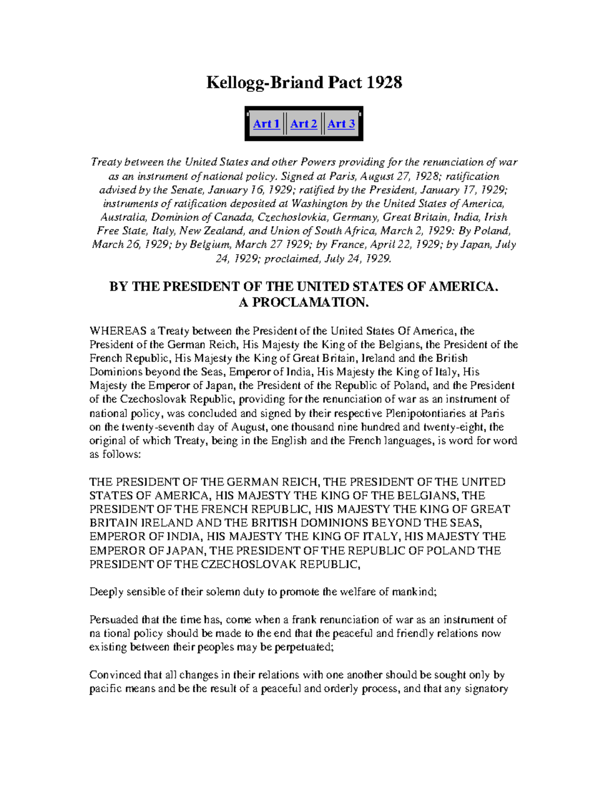 Kellogg-Briand Pact 1928: Treaty Renouncing War as Policy - Studocu