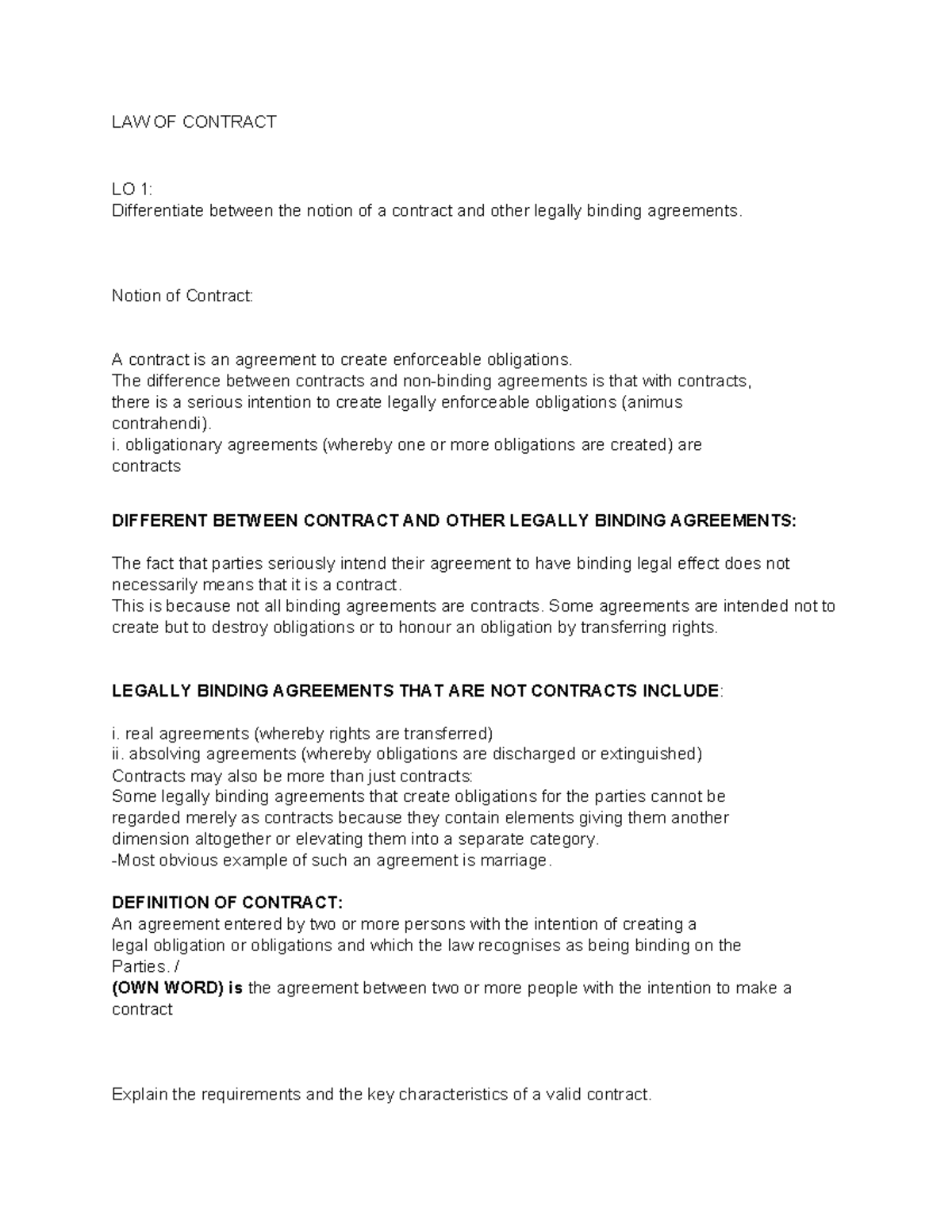 LAW 101: Key Concepts and Requirements of Contract Law - Studocu