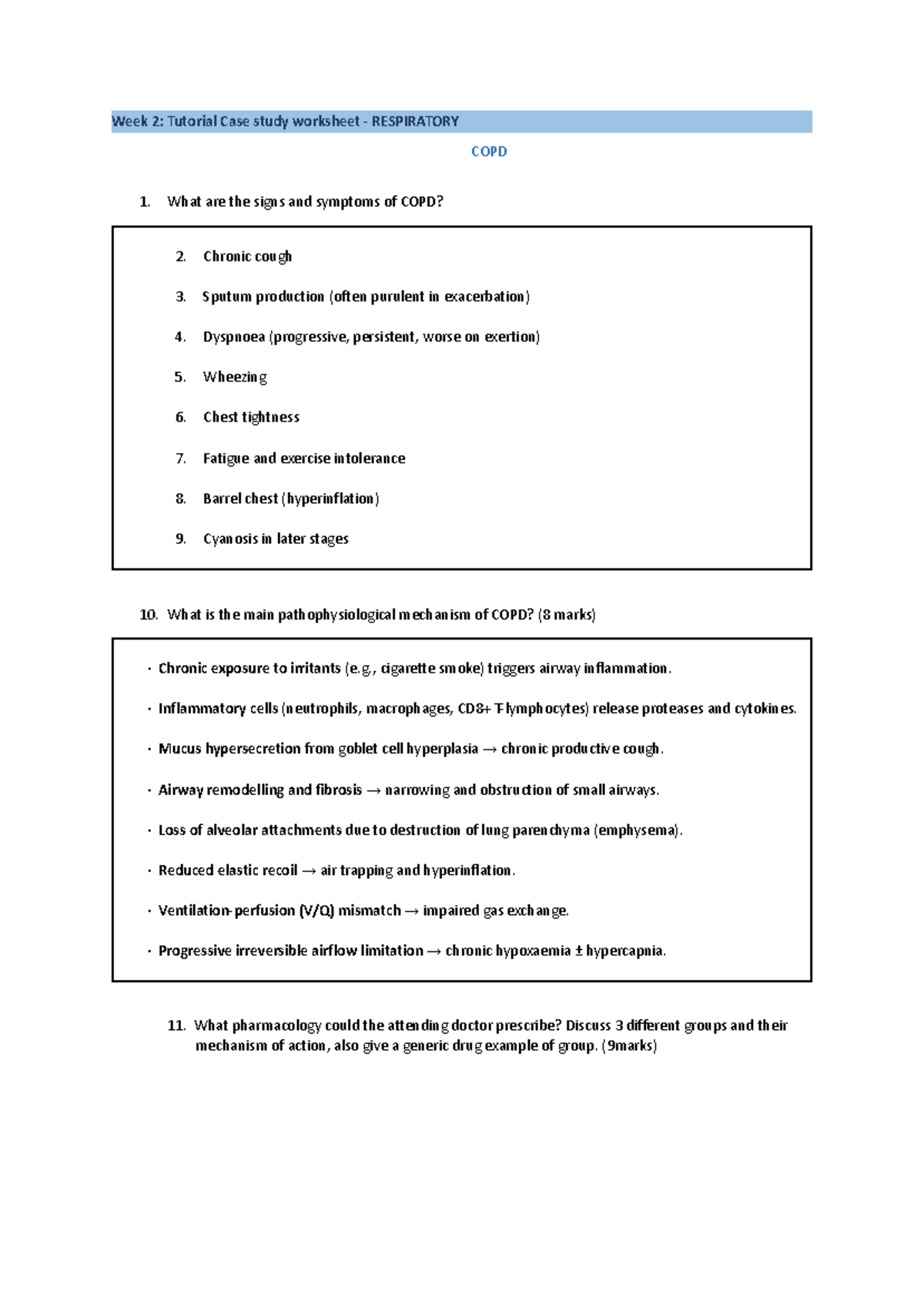 Week 2 & 3: Tutorial Case Study Worksheets on COPD, DVT, and Heart Failure - Studocu