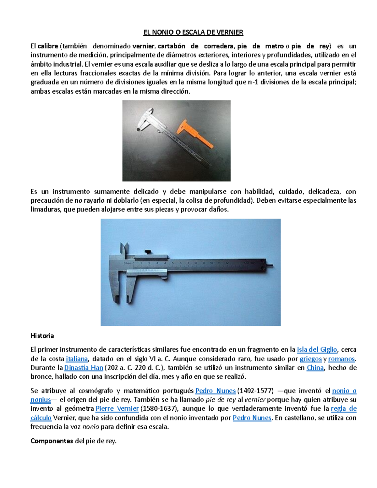 El nonio y la escala de vernier: fundamentos y aplicaciones - Studocu