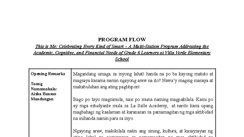 G7 3RD Quarter Program Flow Script: Celebrating Every Kind of Smart ...