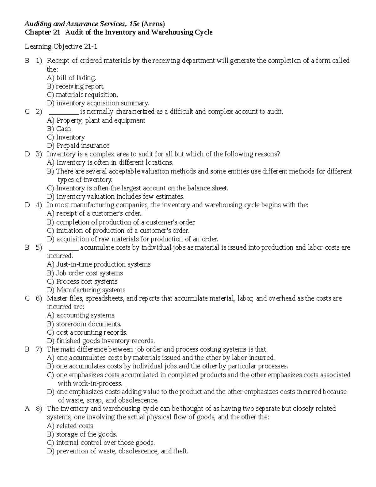 Chapter 21: Audit of Inventory & Warehousing Cycle - Key Concepts & Insights - Studocu