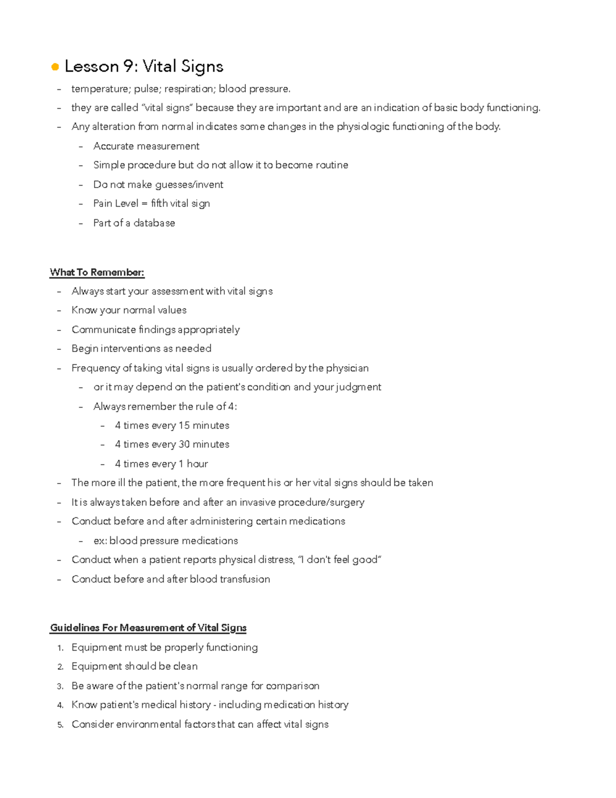 HEALTH ASSESSMENT Lesson 9: Understanding Vital Signs and Measurements ...