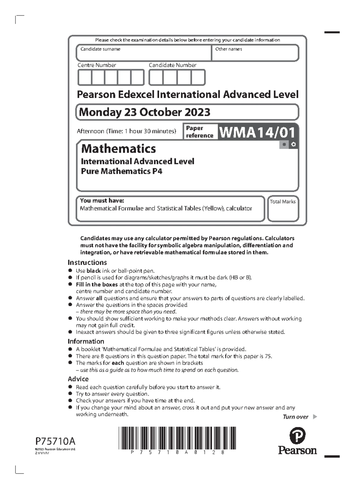 P4 Mathematics Paper - International A Level June 2023 Exam - Studocu