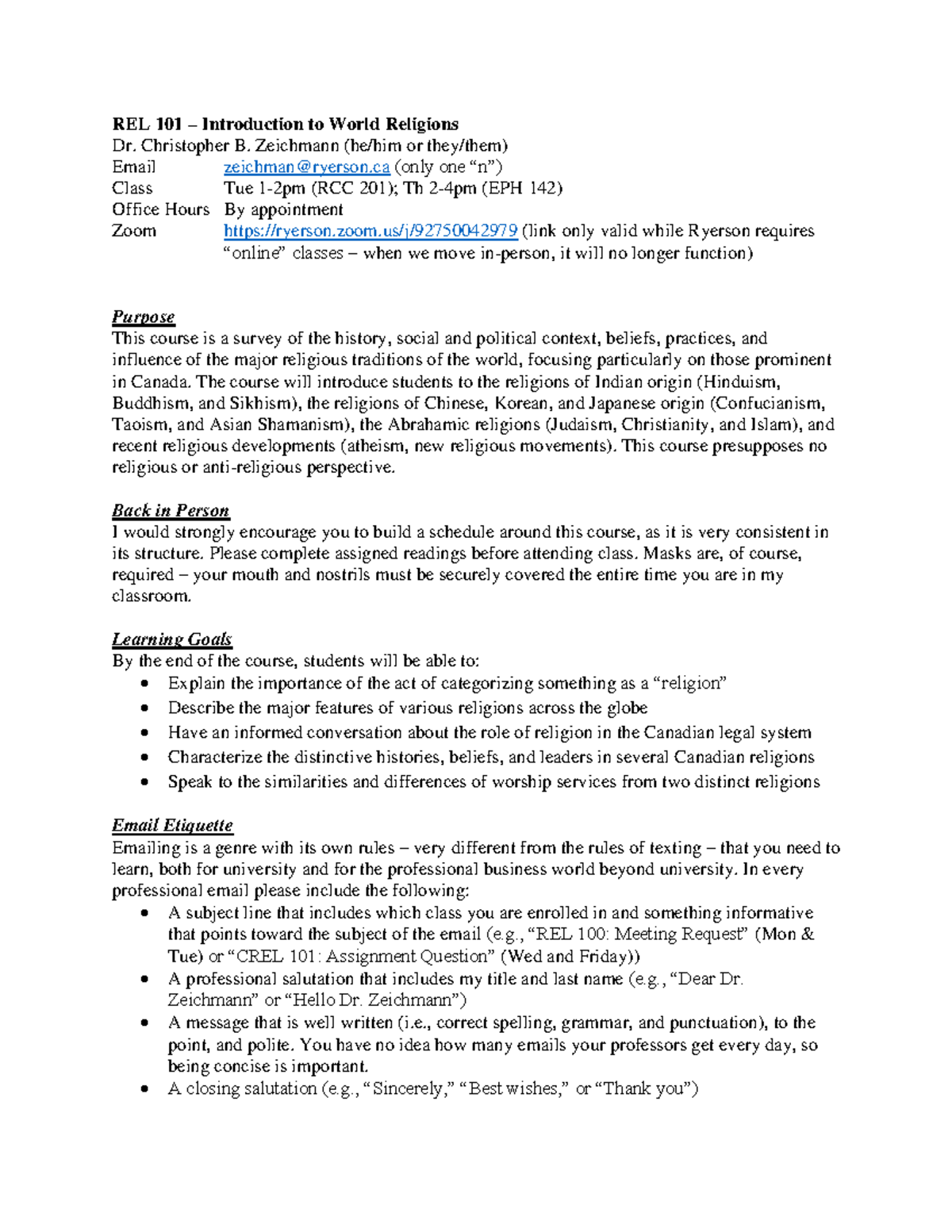 REL 101 Winter Syllabus: Introduction to World Religions (TTh) - Studocu