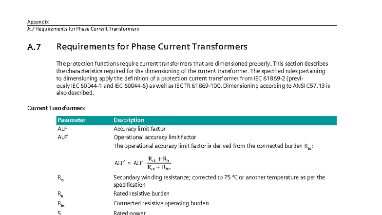 7SA87, 7SD87, 7SL87, 7VK87 V10.00 Appendix A.7: CT Requirements for ...