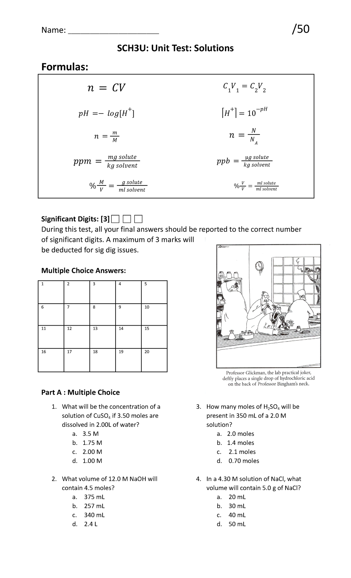 99 - TEST - SCH3U - Solutions - (Fall 2019 ) - SCH3U: Unit Test ...