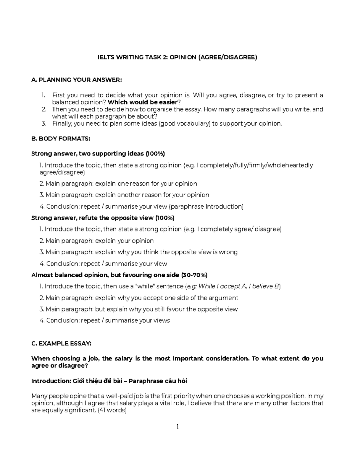 [W2] IELTS Writing Task 2: Structuring Your Opinion Essay - Studocu
