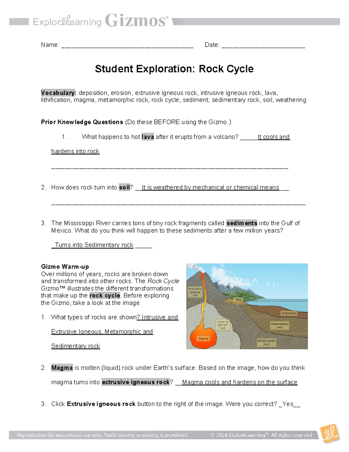 Rock cycle gizmo with answers - Name ...
