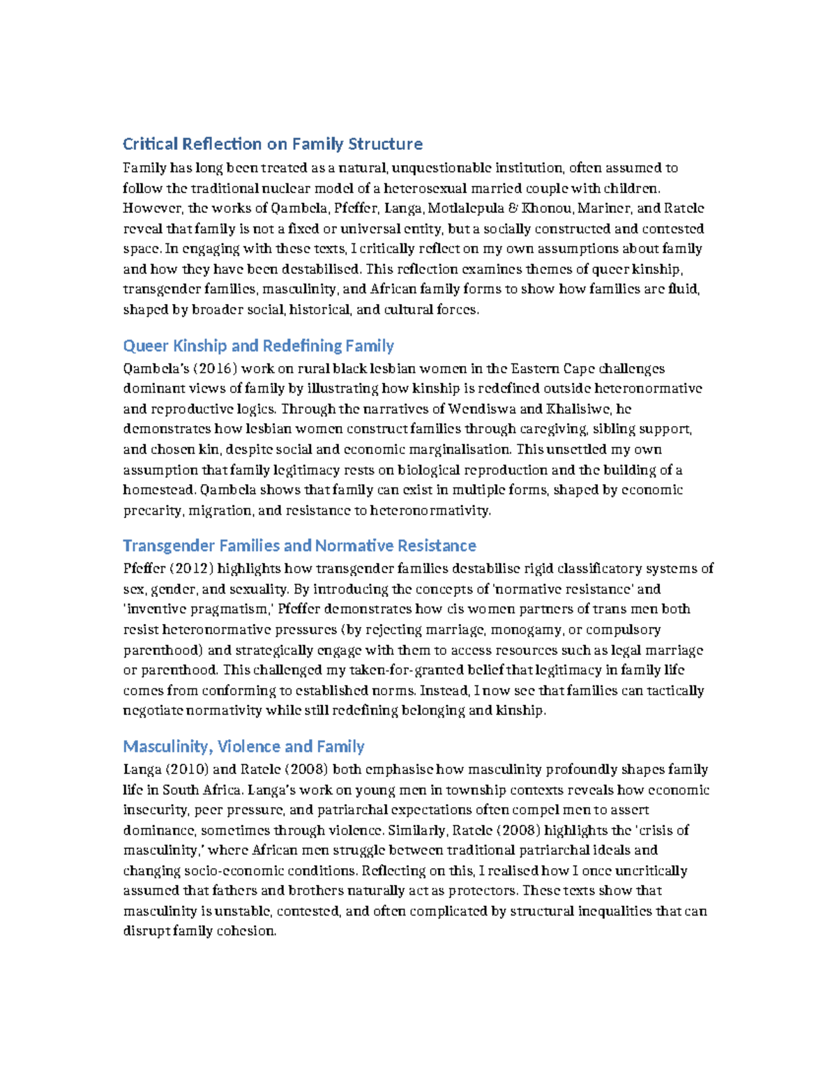 Critical Reflection on Family Structure: Insights from Qambela et al ...