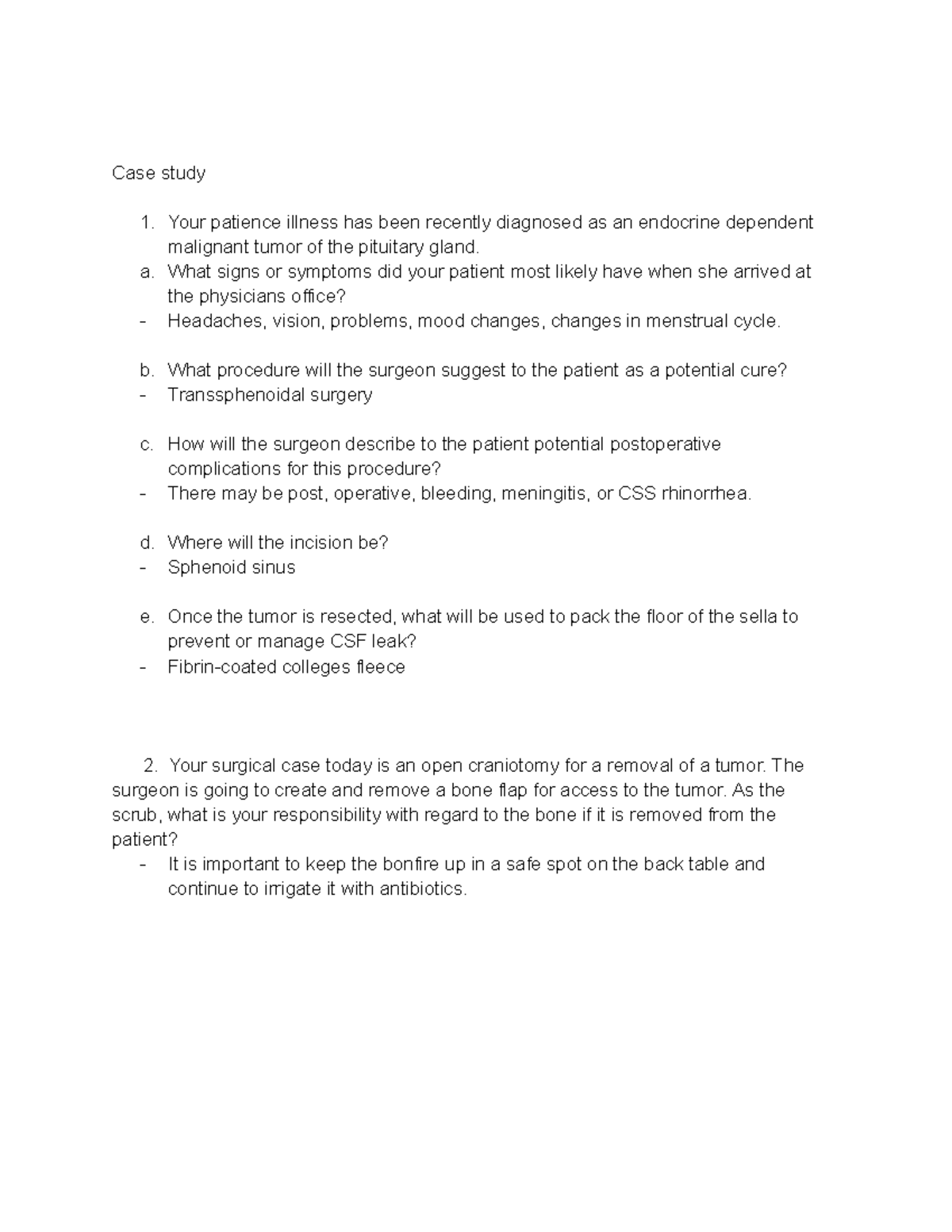 Ch 34 Neurosurgery Case Study Workbook - Key Concepts and Procedures ...