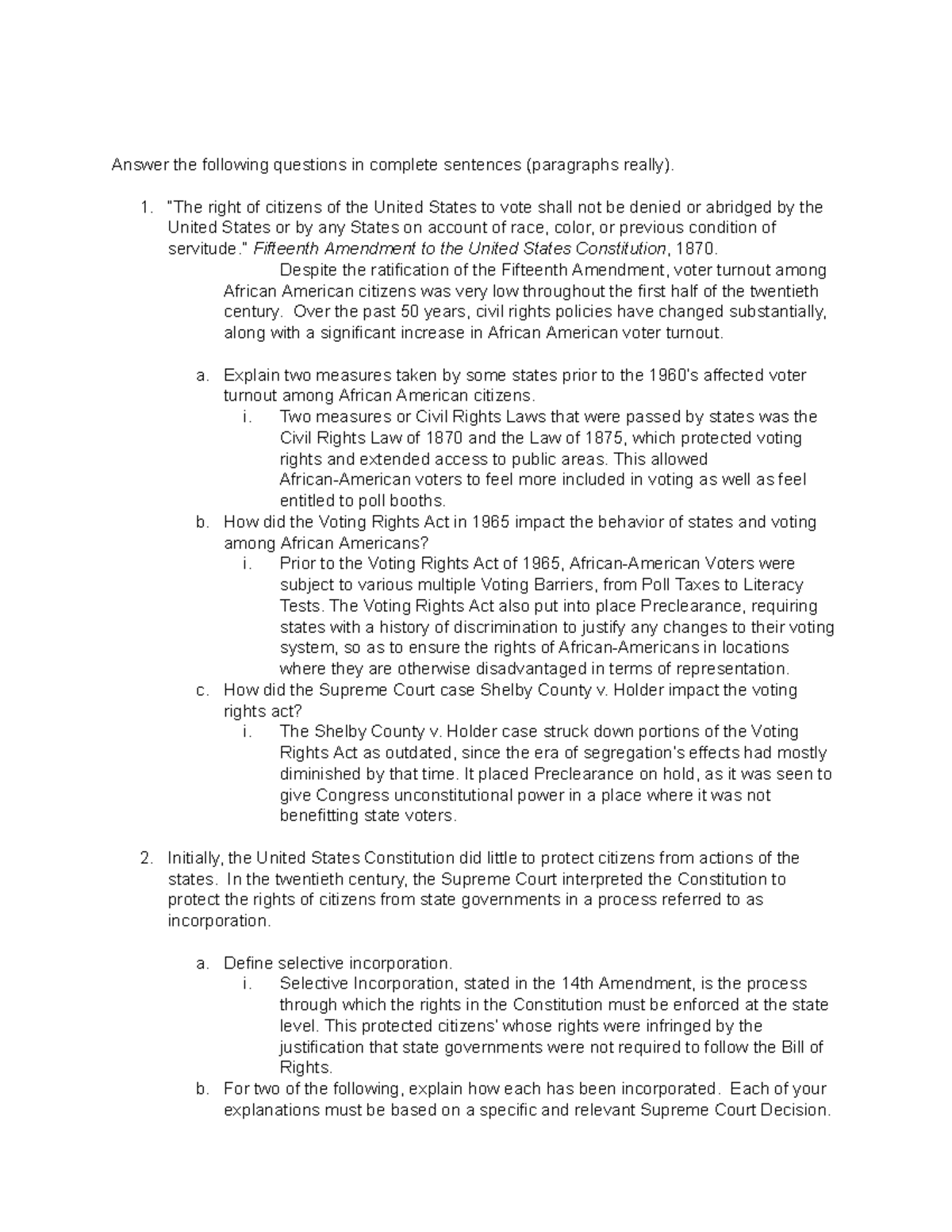 Unit 3 AP Gov FRQ Study Guide - Voter Rights and Supreme Court Cases ...