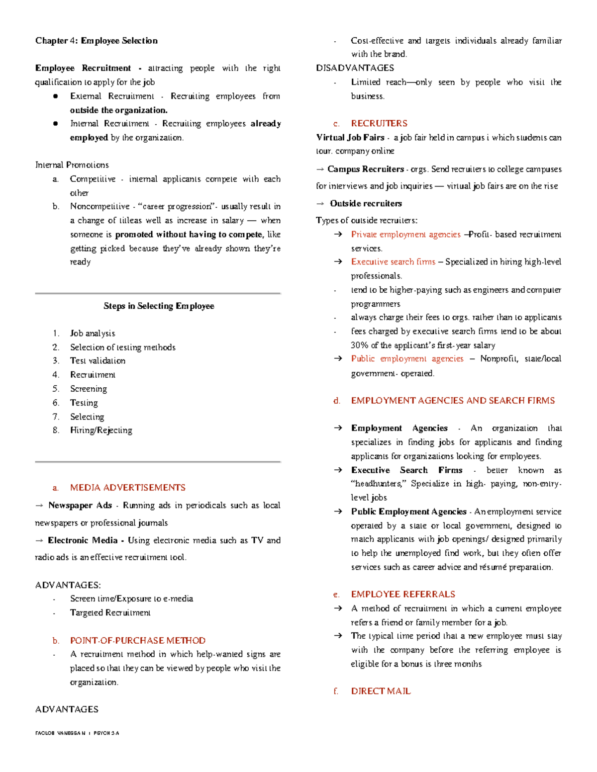 Chapter 4: Employee Selection & Recruitment Strategies (PSYCH) - Studocu