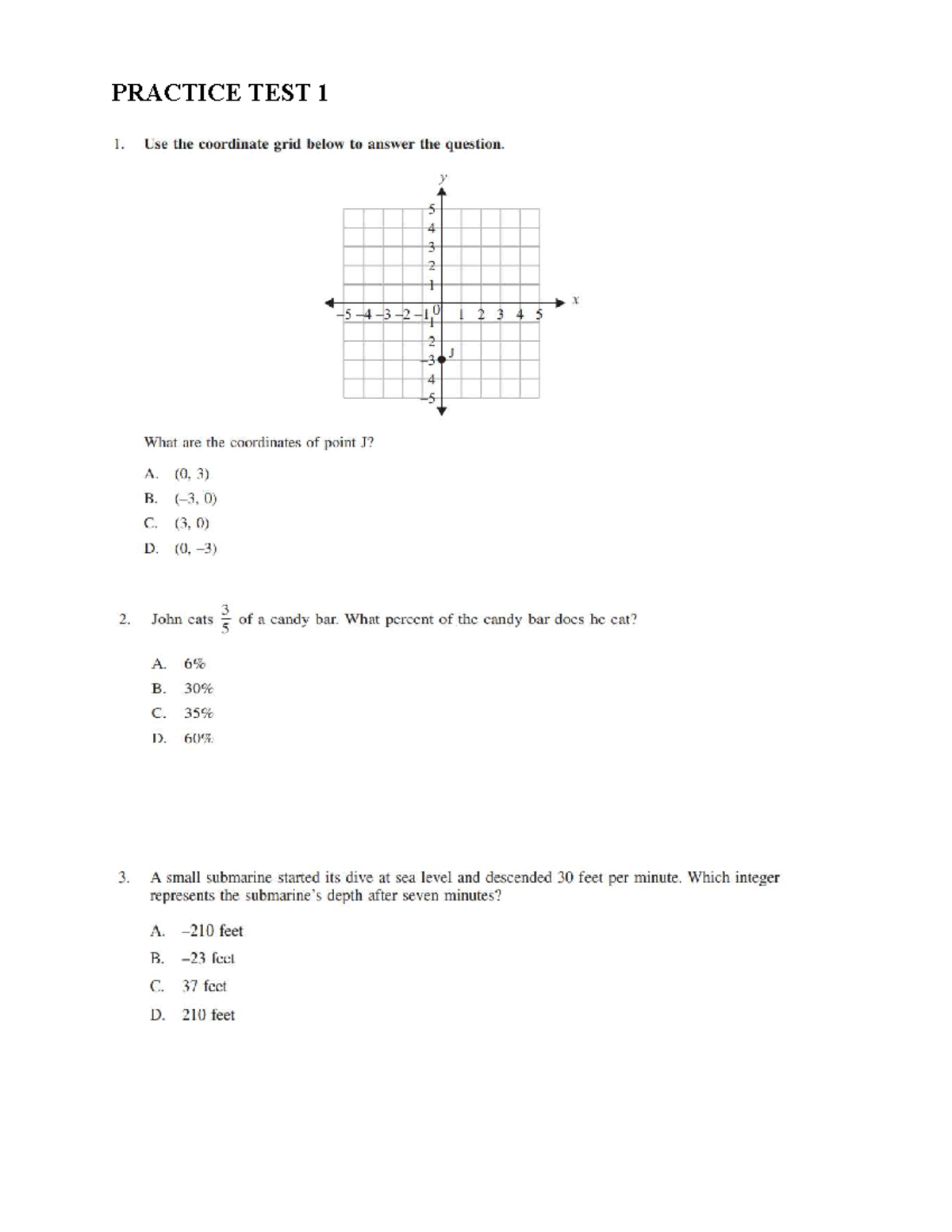 MATH Practice TEST 1 - Mathematics - PRACTICE TEST ANSWERS 1 ...