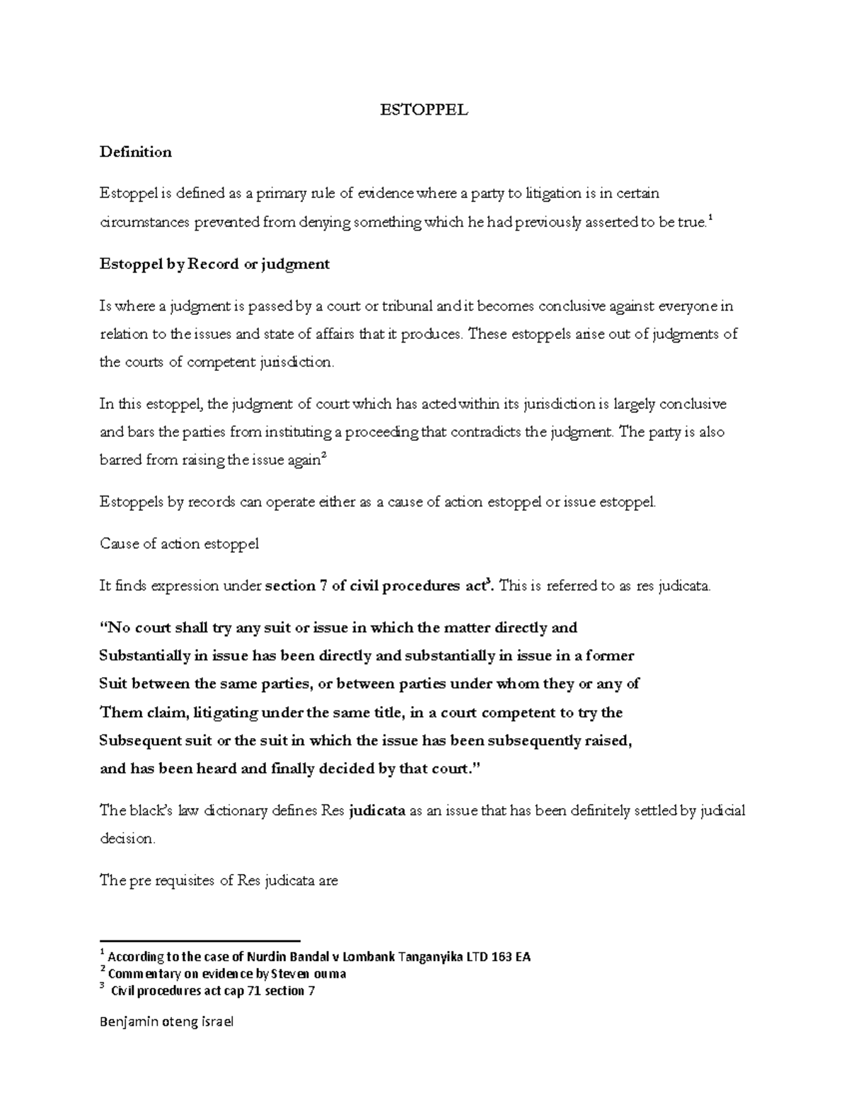 Estoppel by Judgment: Understanding Key Legal Principles - Studocu