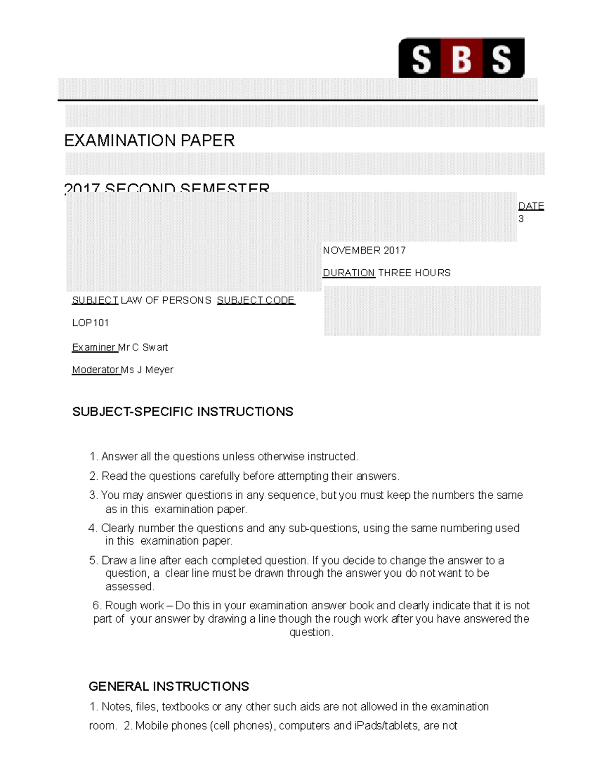 LOP101 2017 02 EXAM - Copy - EXAMINATION PAPER 2017 SECOND SEMESTER ...