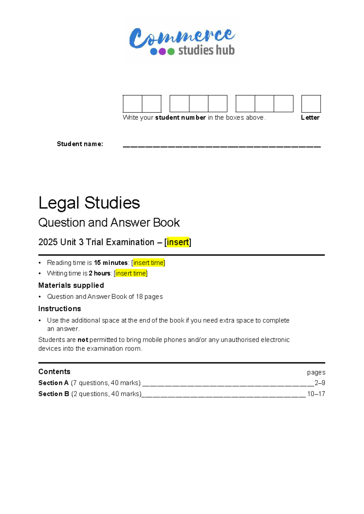 2025 Legal Studies Unit 3 Trial Examination Practice Exam - Studocu