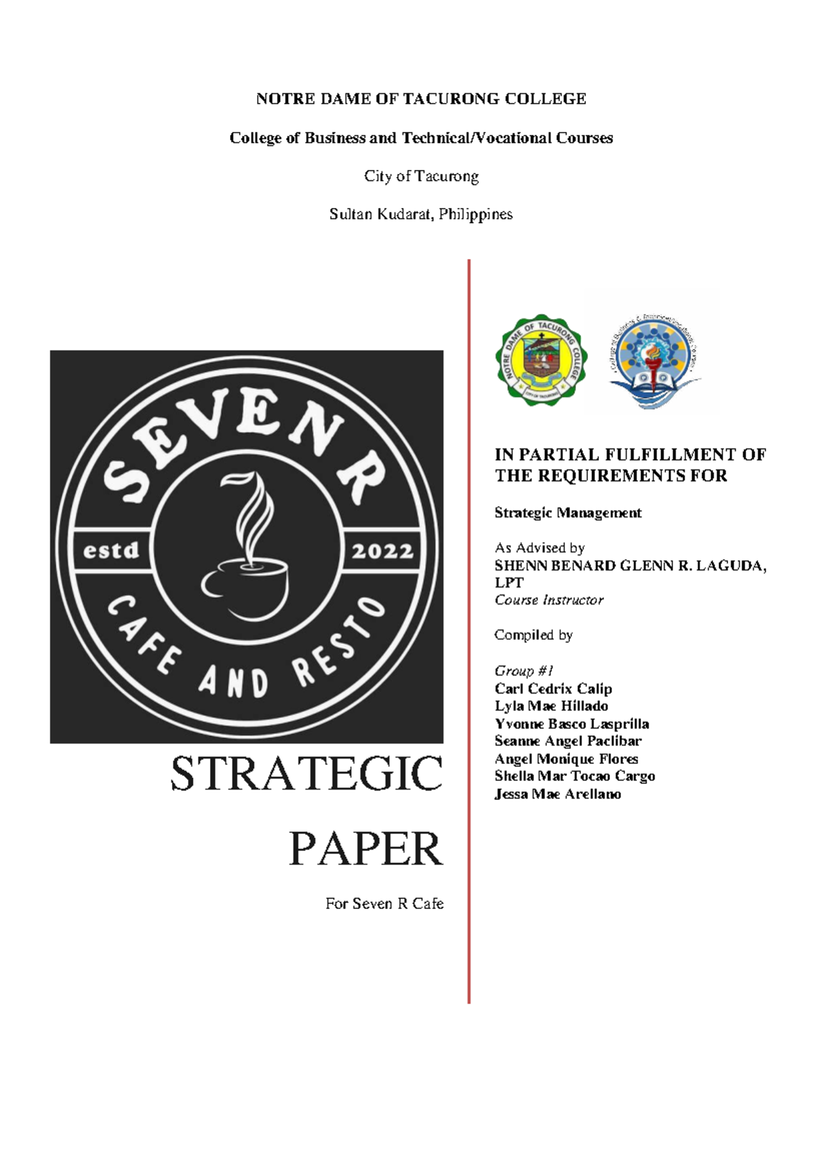 Strategic Management Paper for 7R Cafe Group (SM 101) - Studocu