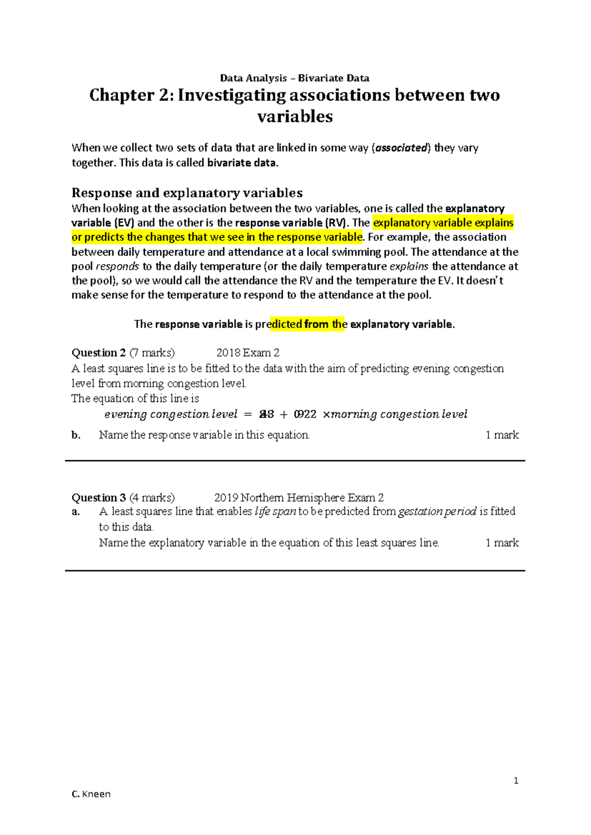 Data Analysis Bivariate Data: Chapter 2 Summary on Variable Associations - Studocu