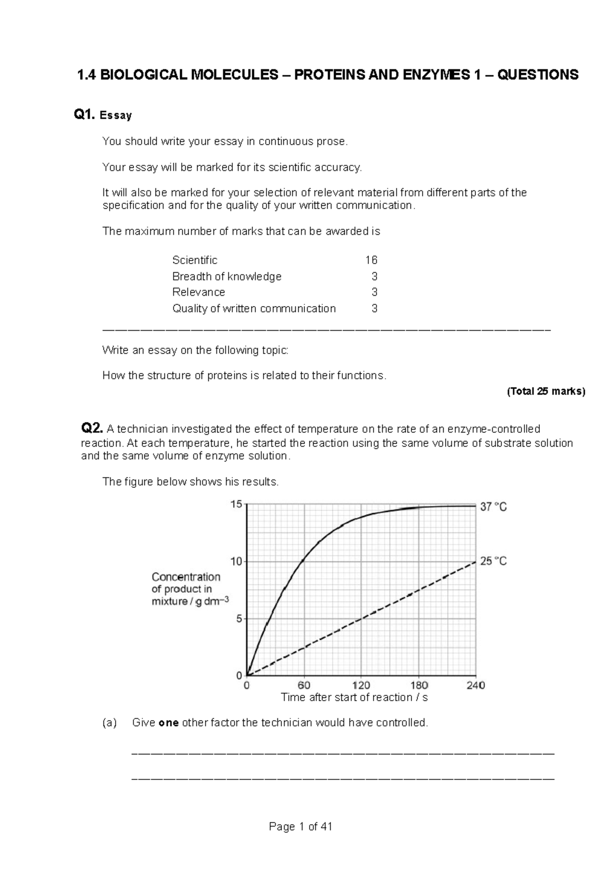 biological molecules - 1 BIOLOGICAL MOLECULES – PROTEINS AND ENZYMES 1 ...