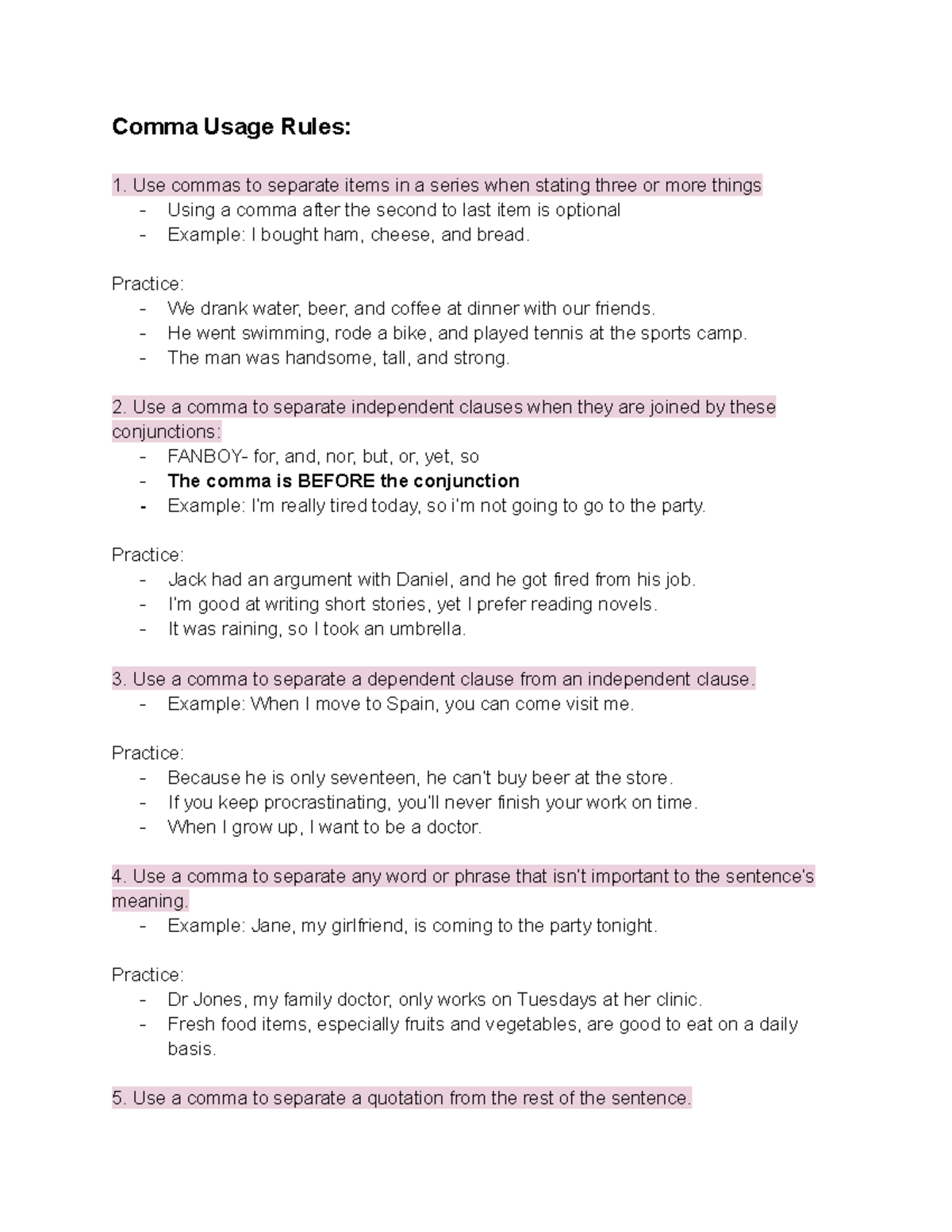Comma Usage Rules: Essential Guidelines for Writing - Studocu