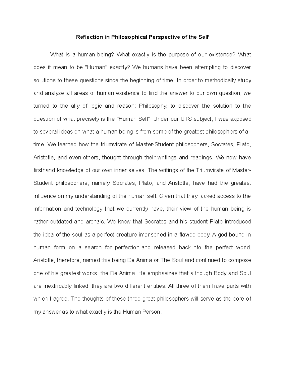 Reflection in Philosophical Perspective of the Self - In order to ...