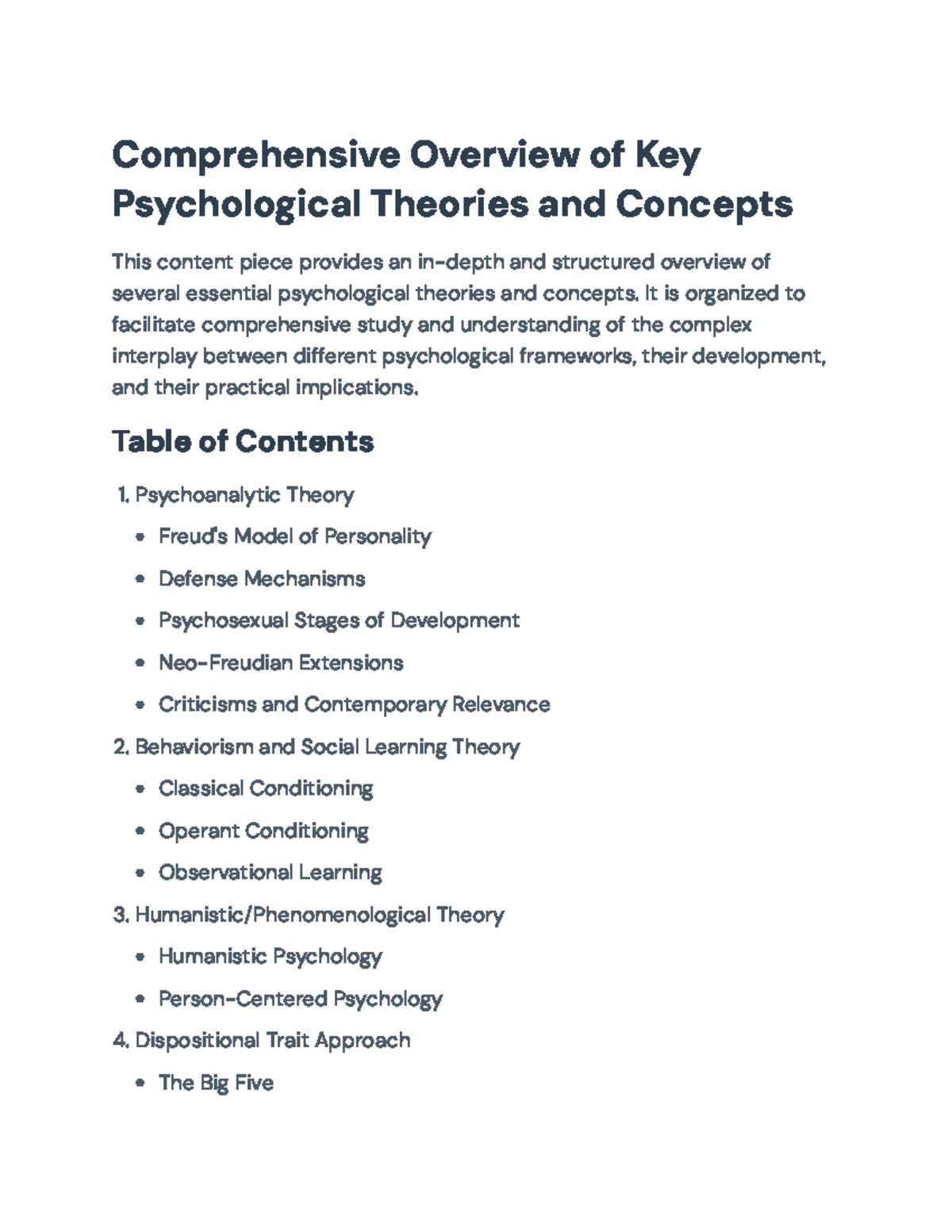Comprehensive Overview of Key Psychological Theories and Concepts ...
