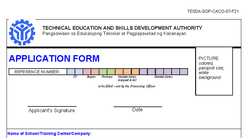 Revised-application-form - TESDA-SOP-CACO-07-F TECHNICAL EDUCATION AND ...