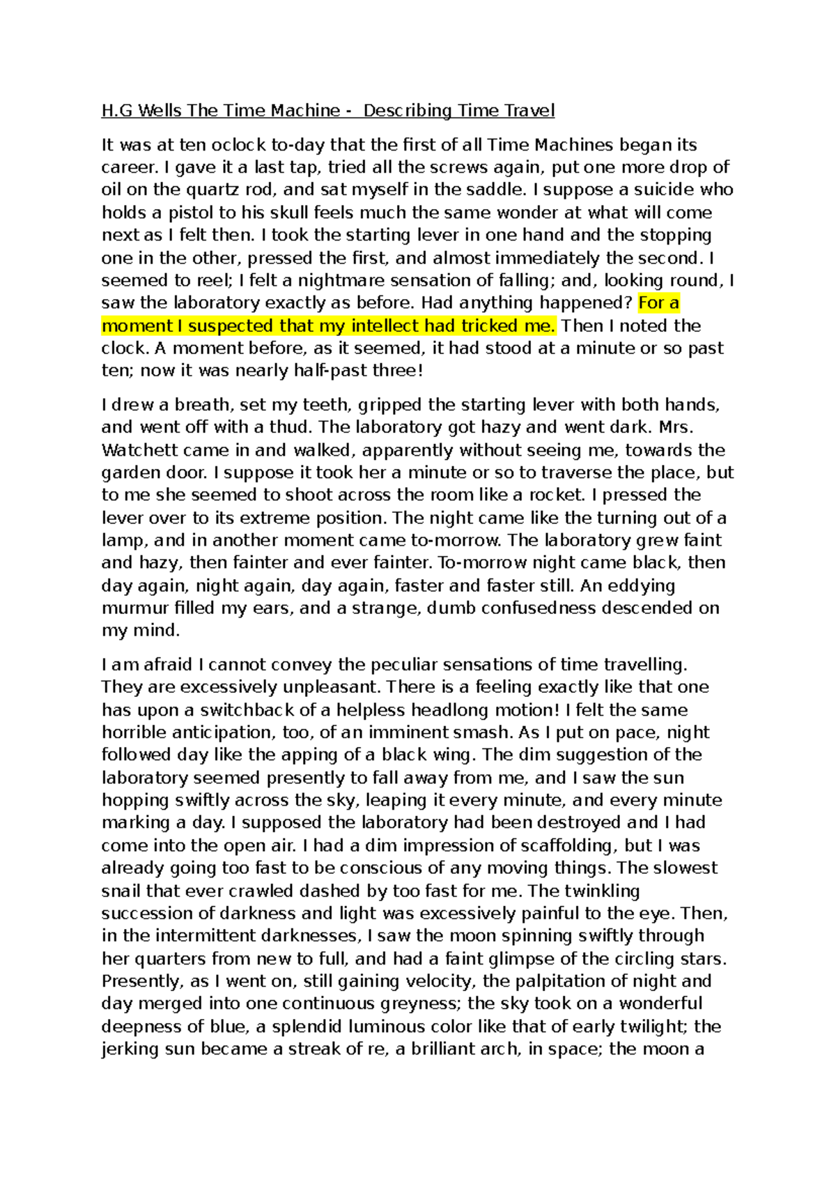 H.G. Wells' The Time Machine: Exploring Time Travel Concepts - Studocu