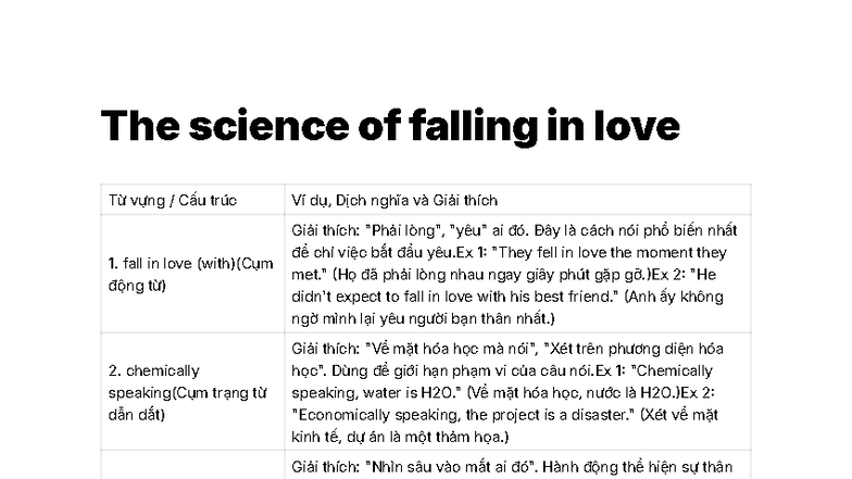 The Science of Falling in Love: Vocabulary and Examples - Studocu