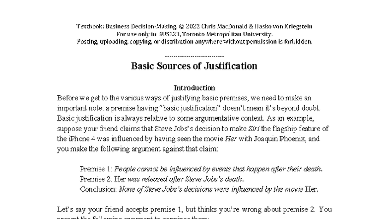BUS221: Basic Sources of Justification in Business Contexts - Studocu