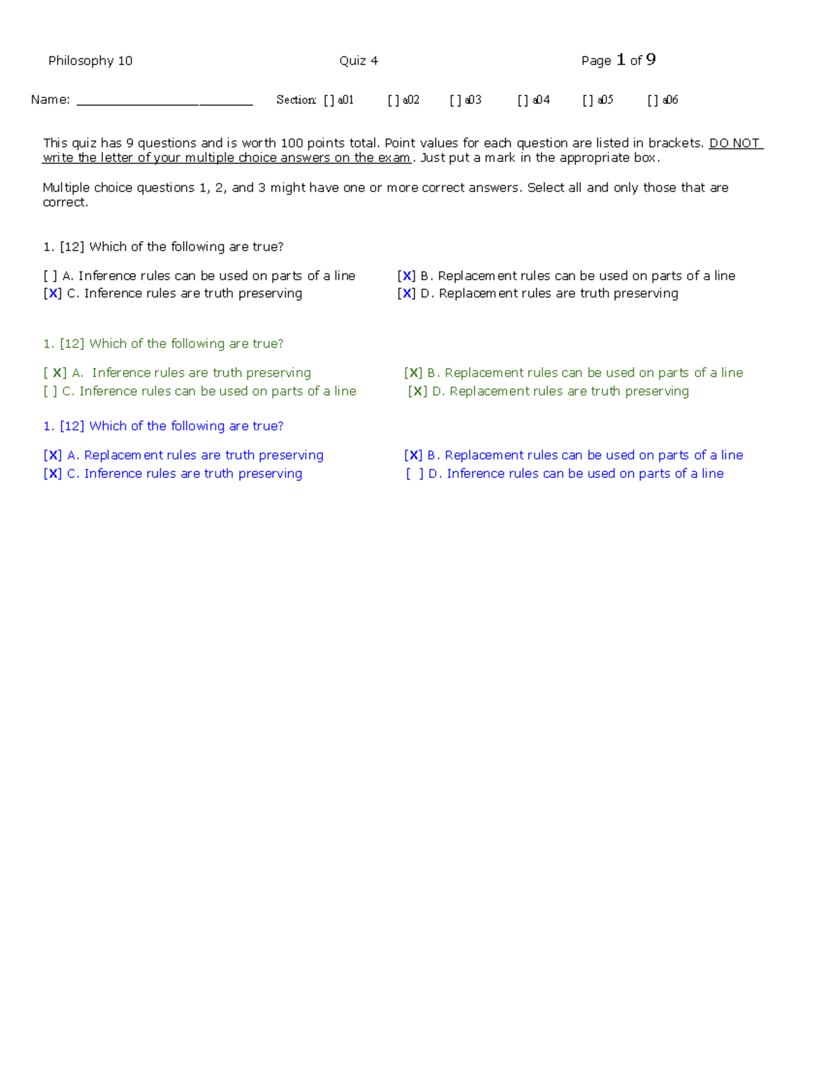 Philosophy 10 Quiz 4: Analyzing Inference & Replacement Rules - Studocu