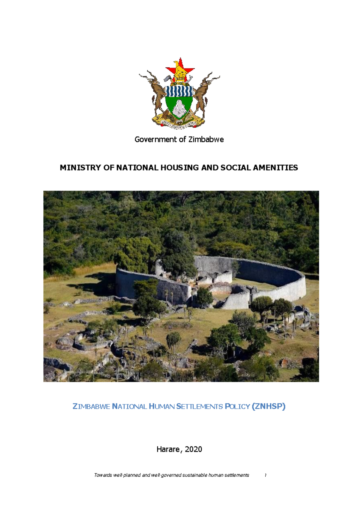 Final Zimbabwe National Human Settlements Policy (ZNHSP) 2020 - Studocu